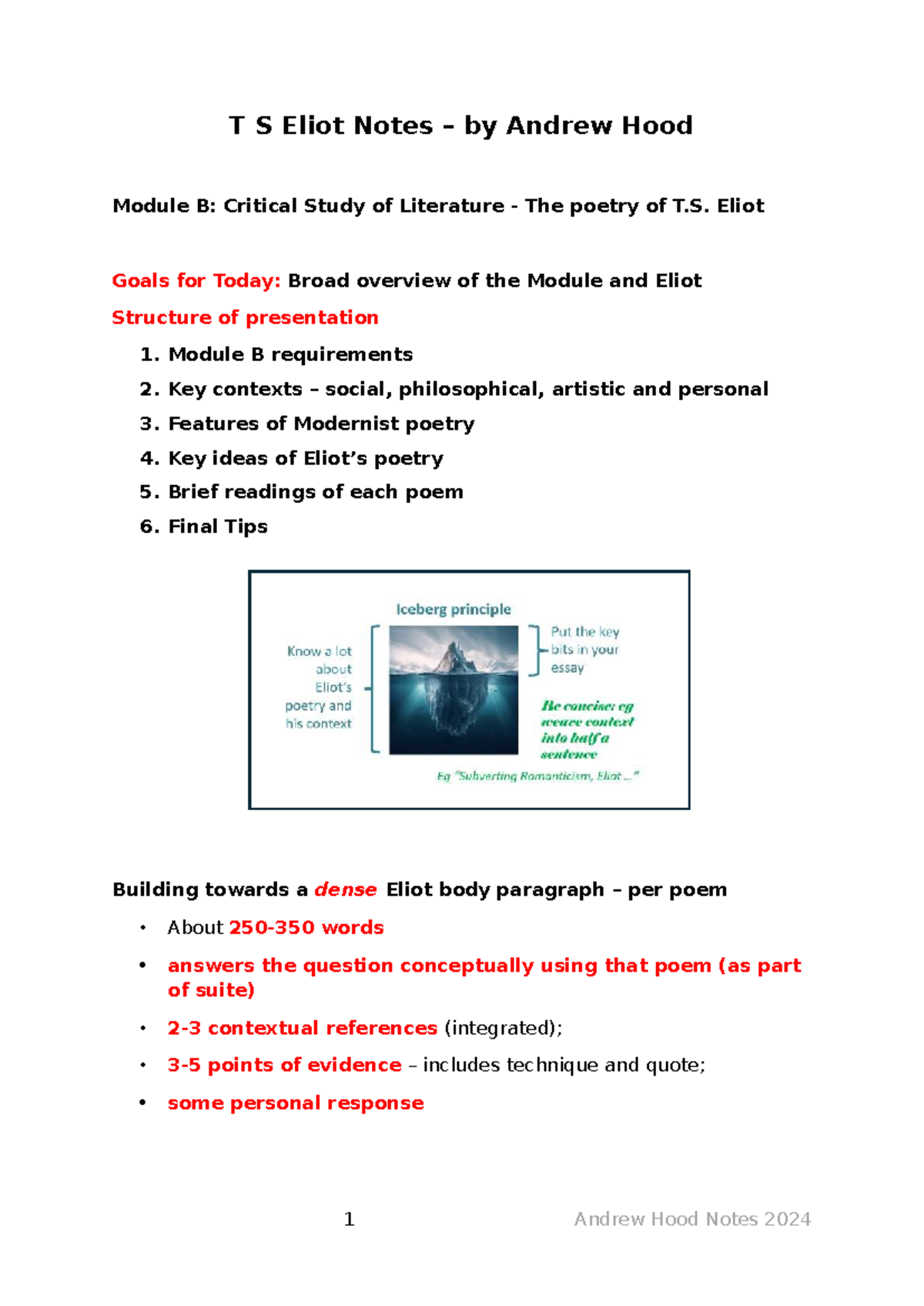T.S. Eliot Module B Notes: Critical Study of Modernist Poetry - Studocu