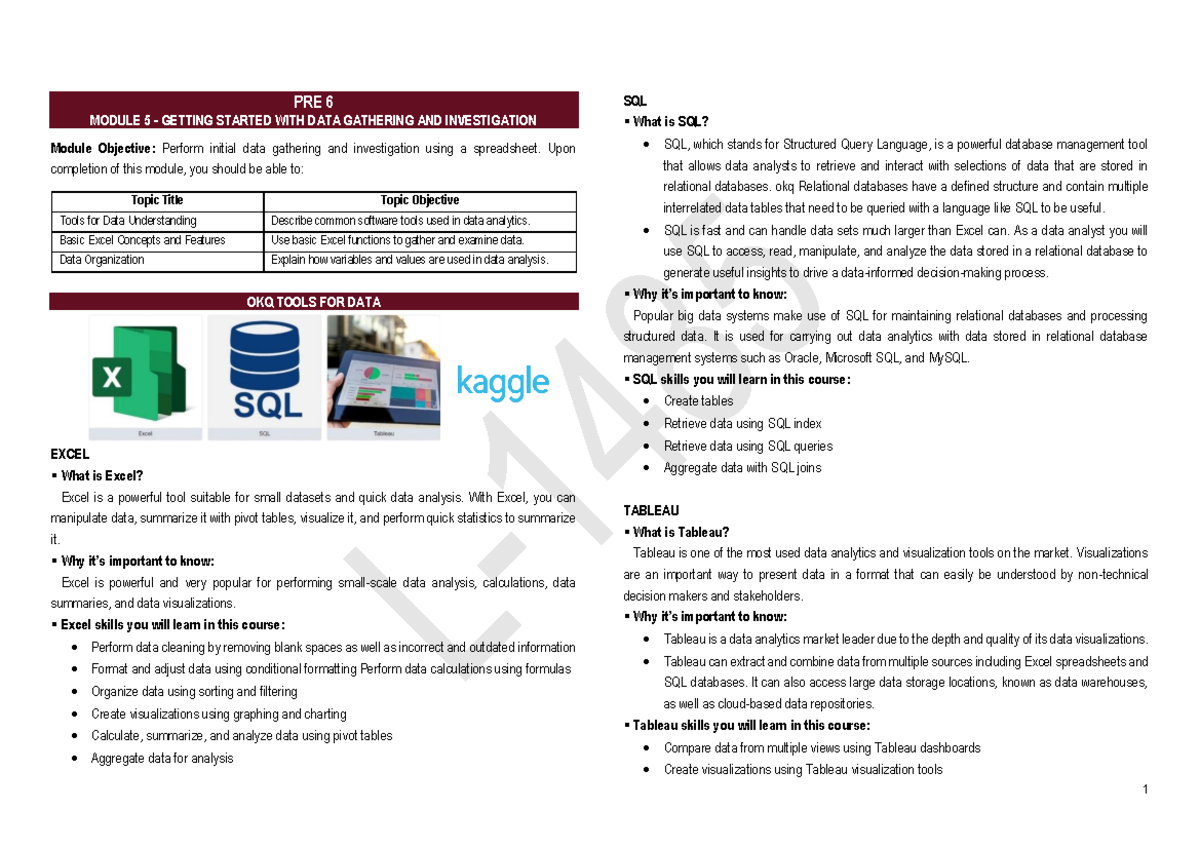 PRE 6 Module - Pre 6 - PRE 6 MODULE 5 - GETTING STARTED WITH DATA GATHERING AND INVESTIGATION ...