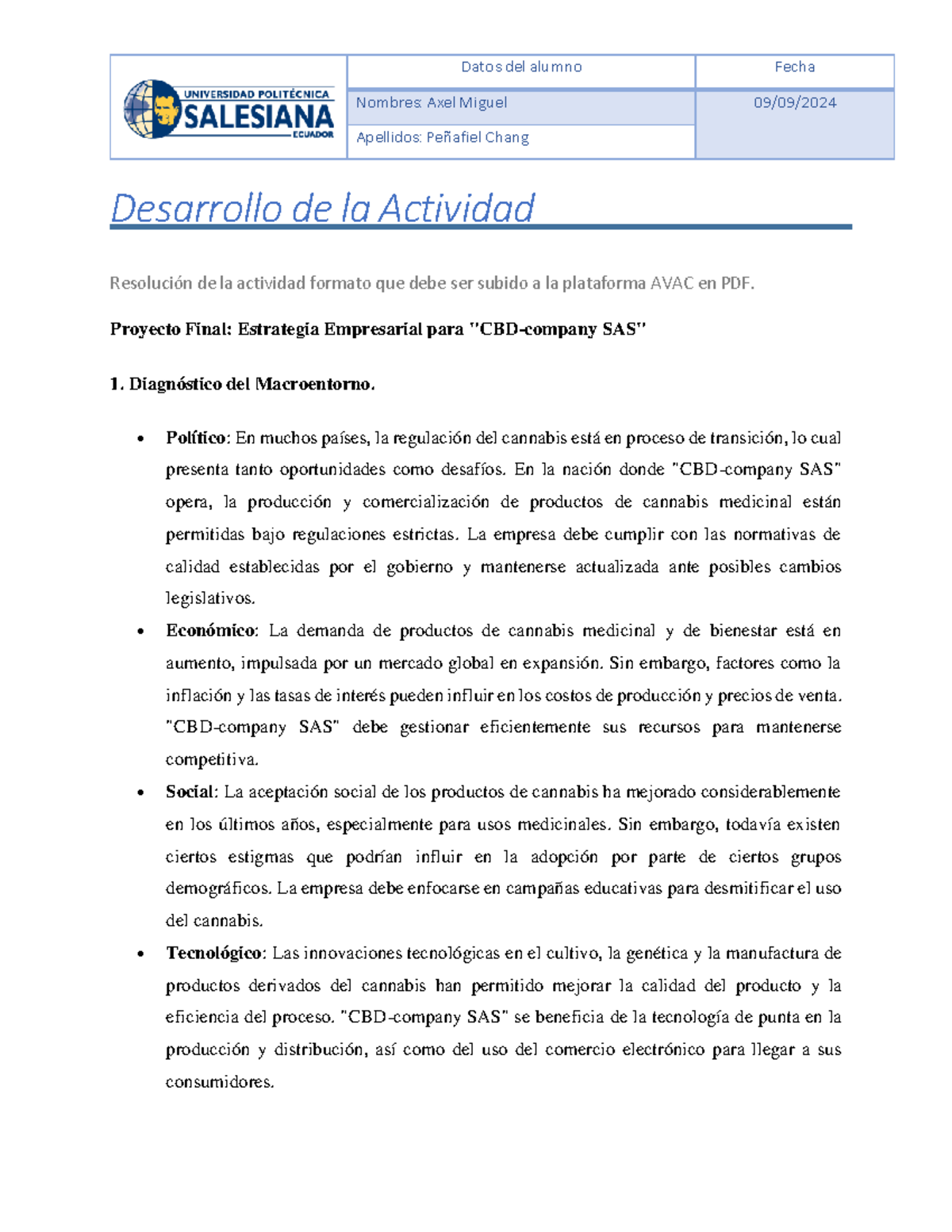 Estrategia Empresarial para "CBD-company SAS" - Proyecto Final EE U1 - Studocu