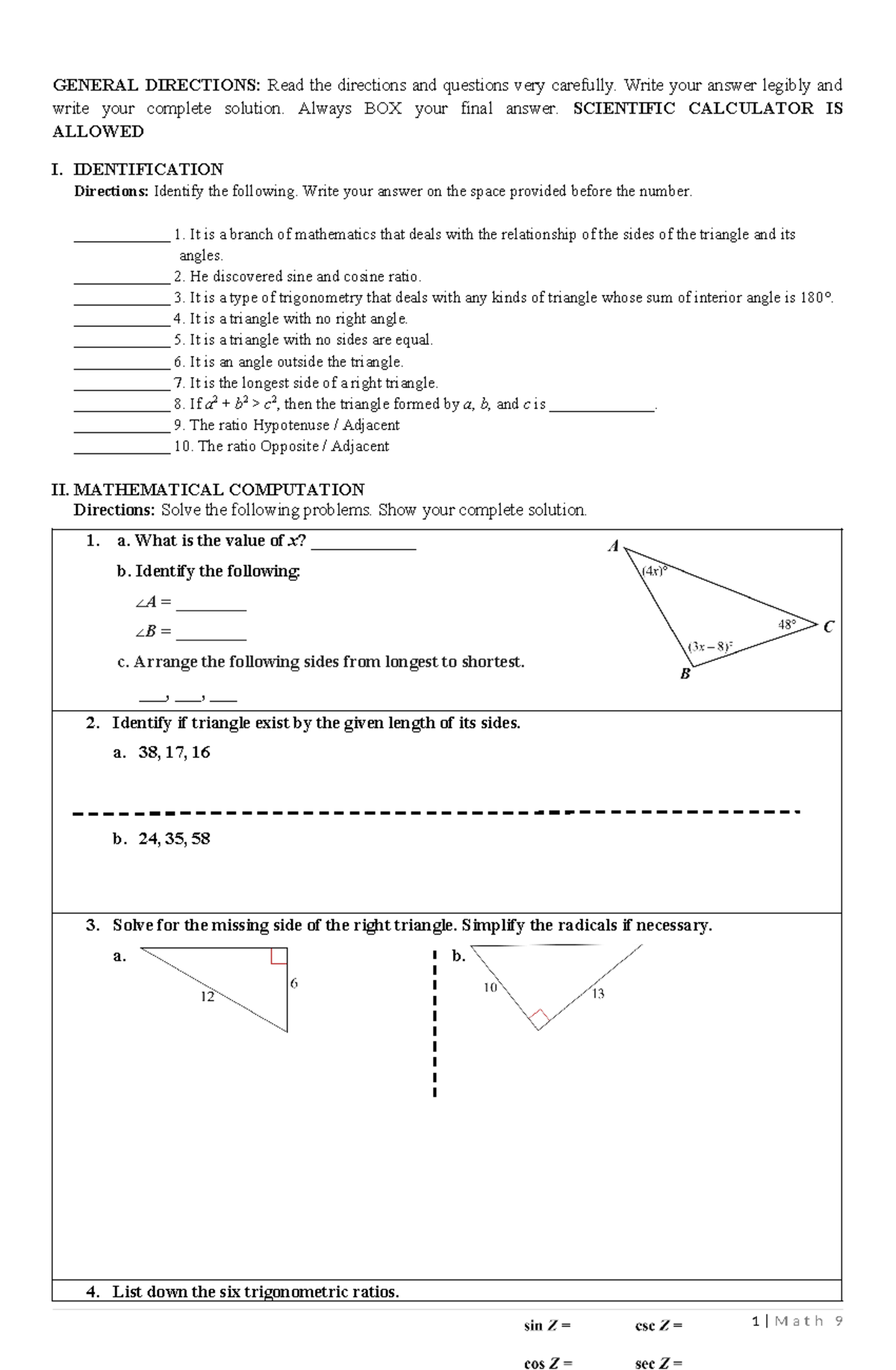 Review 4 - GENERAL DIRECTIONS: Read the directions and questions very ...