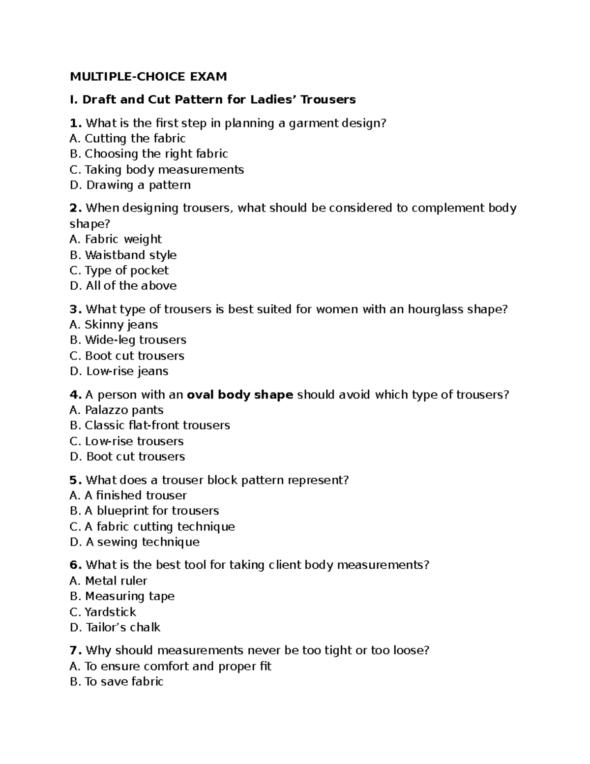 3RD Quarter Dressmaking 10 Exam Answer Key with TOS - Studocu