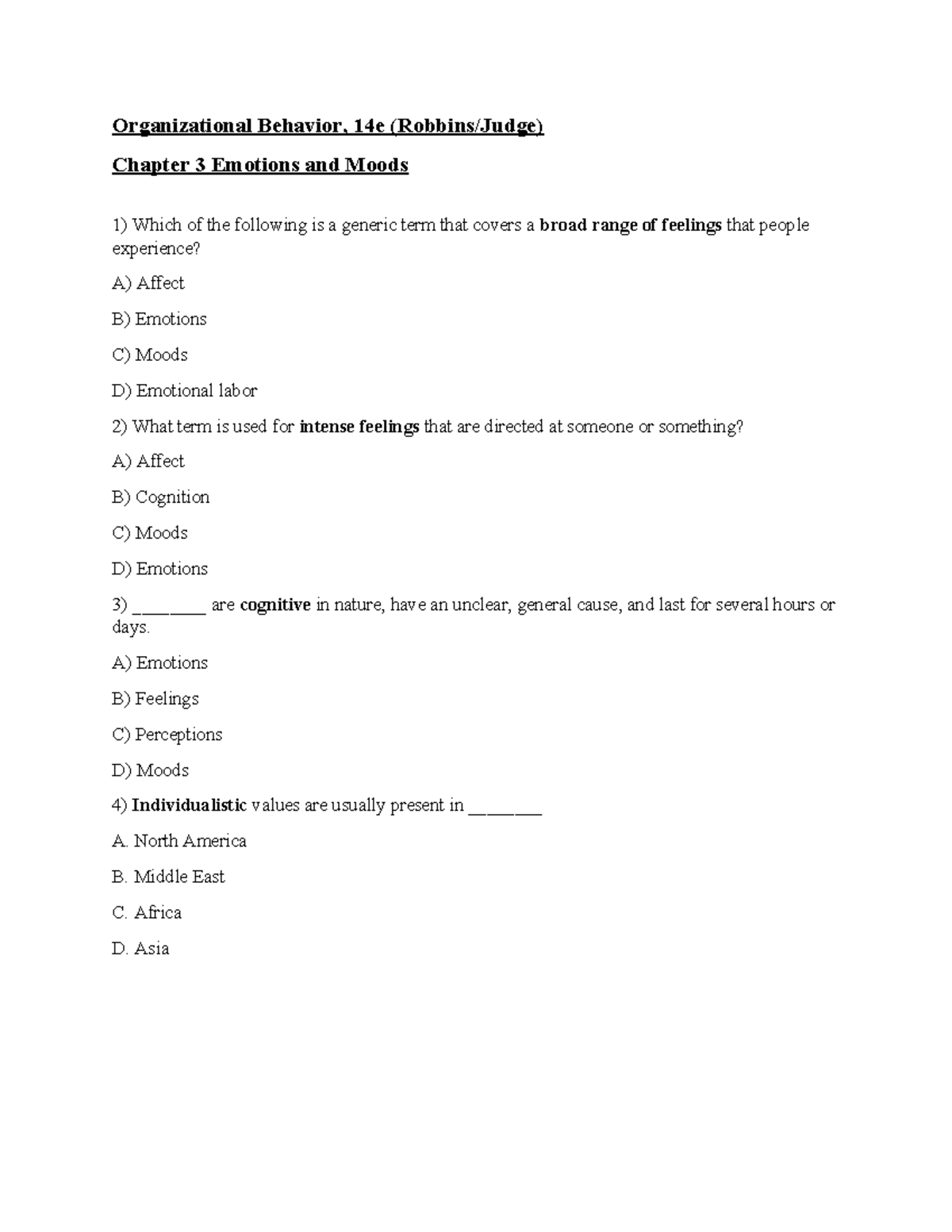Organizational Behavior 14e: Chapter 3 - Emotions and Moods Insights ...