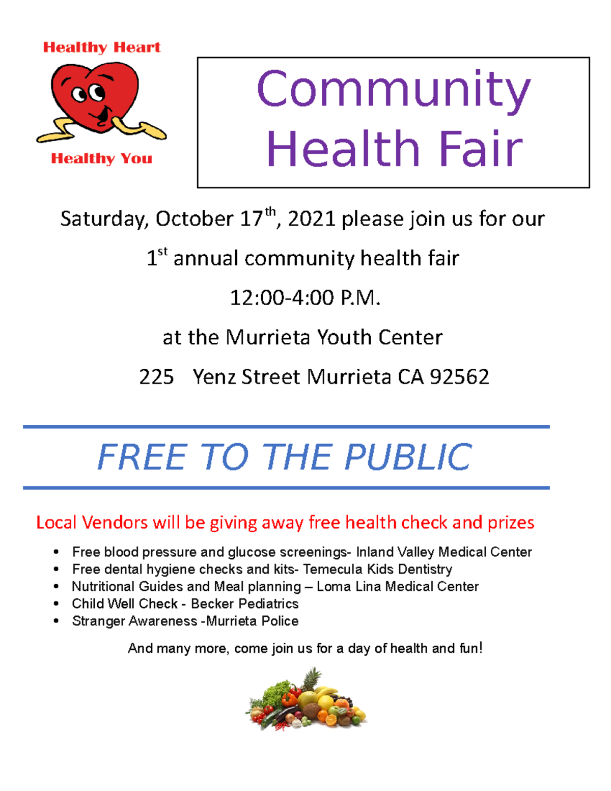 Community Health Fair: Free Health Check and Activities - Studocu
