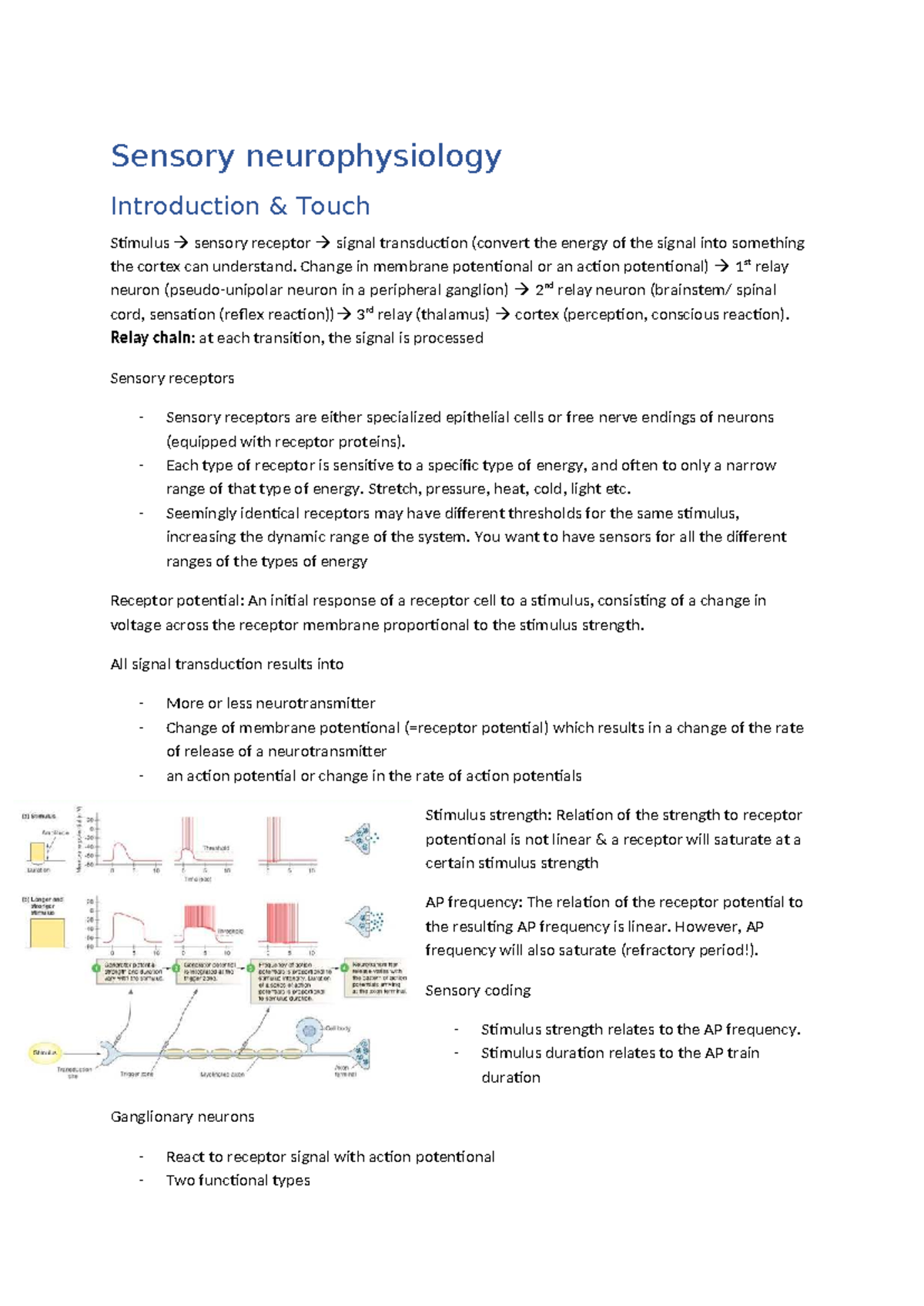 Sensory Neurophysiology: Touch and Signal Transduction (HC) - Studeersnel