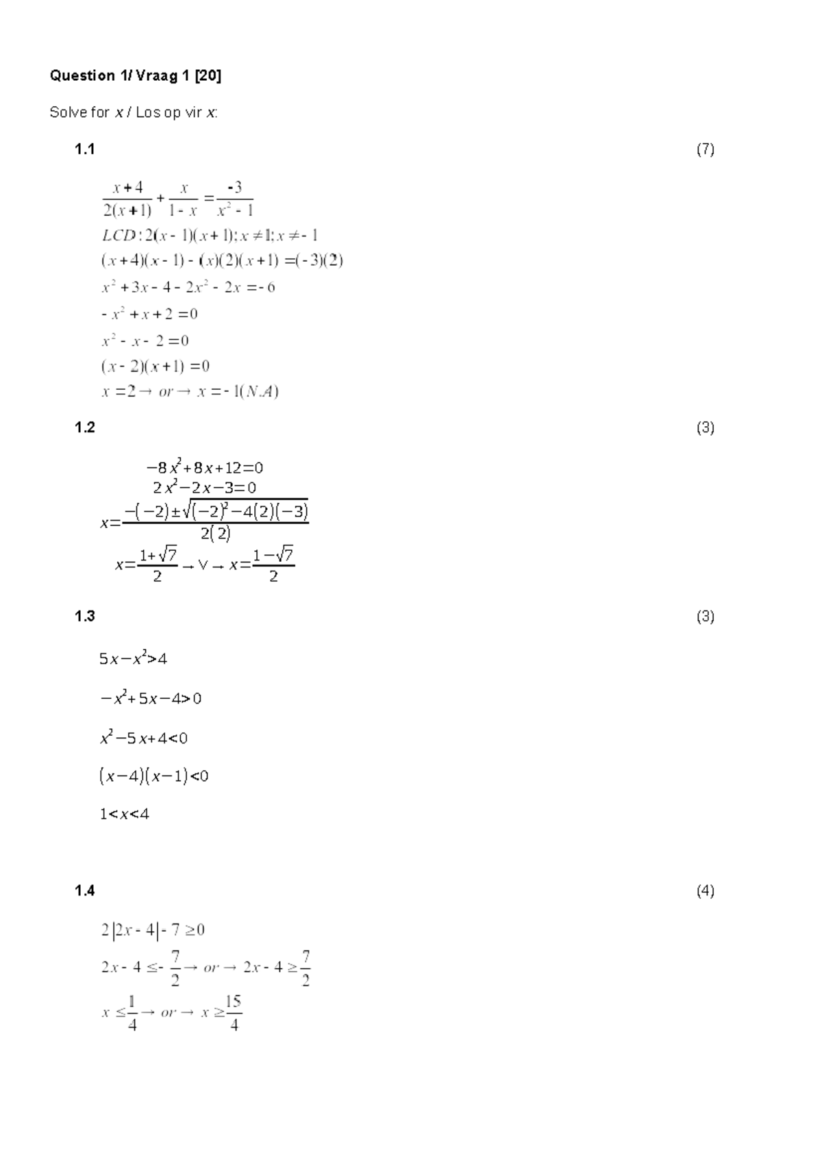 Sick test memo - 2ND Opp exam for 2024 mths113 - Question 1/ Vraag 1 ...