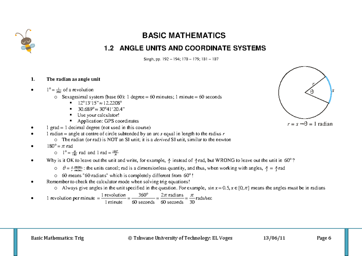 Angle Units & Coordinate Systems in Basic Math (BASIC MATH) - Studocu