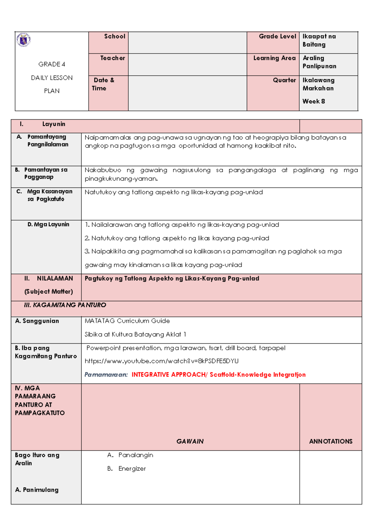 COT AP 4 Q2 W8 - Daily Lesson Plan for Araling Panlipunan - Studocu