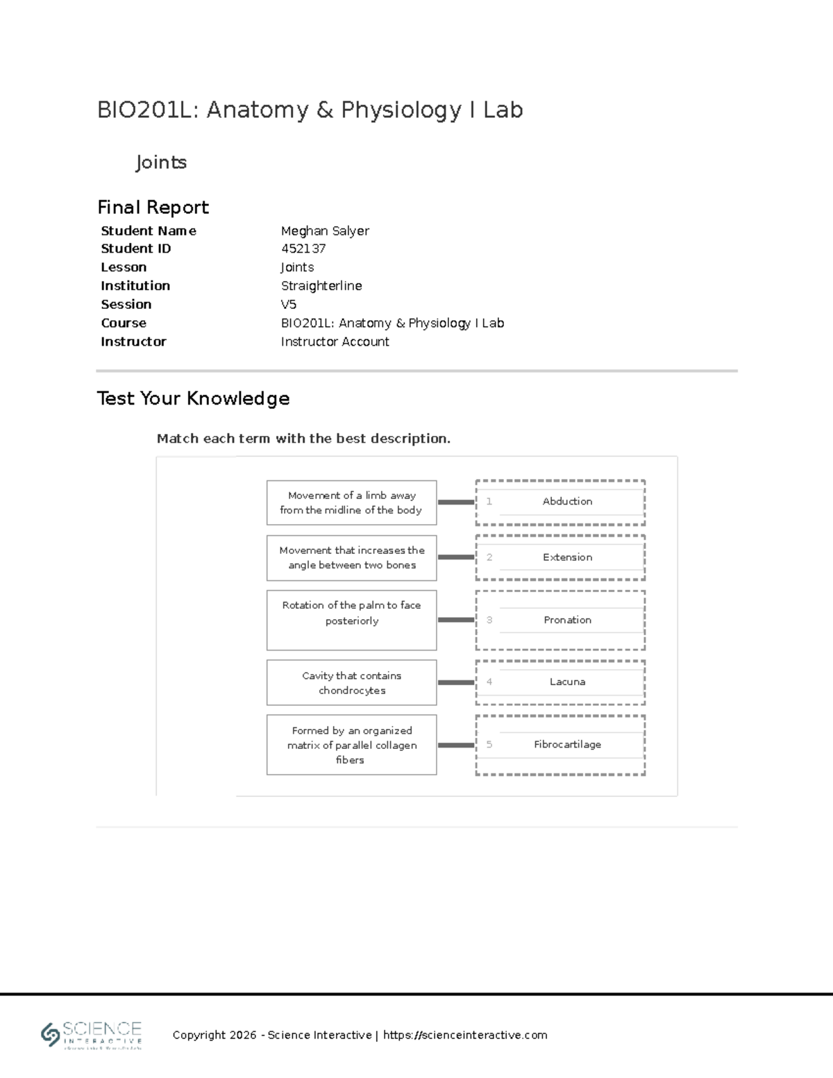BIO201L: Anatomy Physiology I Lab Final Report on Joints - Studocu