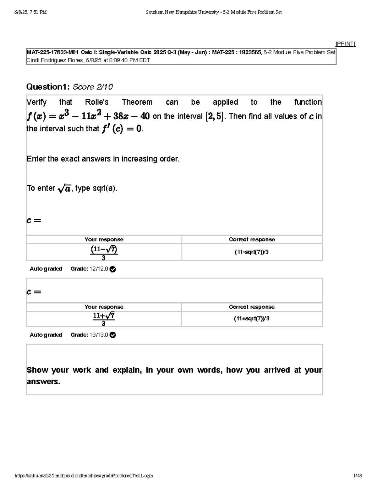 Mat 225 Module 5 Problem Set: Calculus I Solutions and Explanations ...