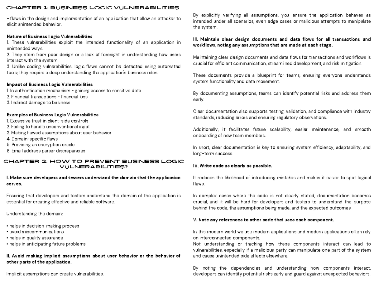 Final Exam Review: Business Logic Vulnerabilities & Competition - GE 110 - Studocu