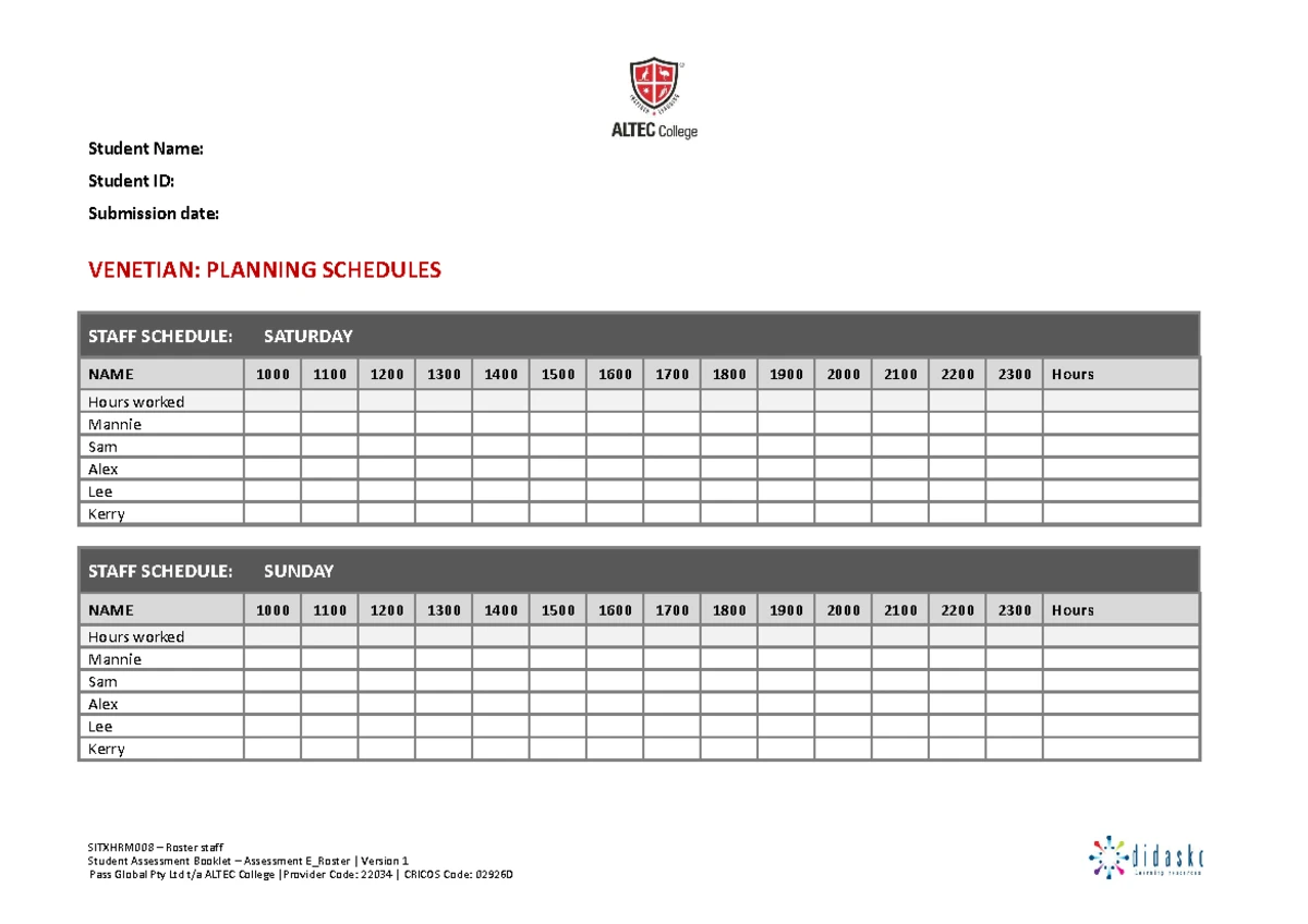 Sitxhrm 008 Assessment D Roster V1 - Student Name: Student ID ...