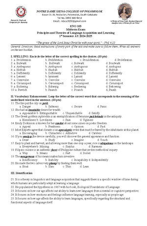 ENG 106 Teaching & Assessment of Literature Midterm Exam Sample - Studocu