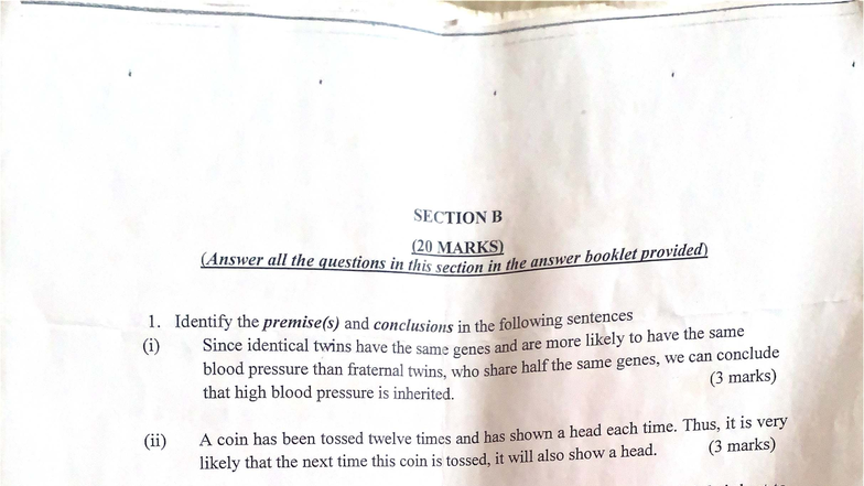 Critical Thinking & Logic: Past Questions for Exam Preparation - Studocu