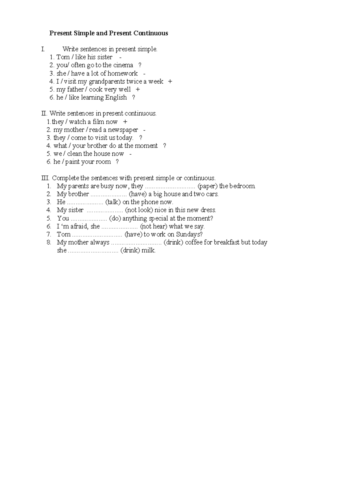 Present Simple & Continuous Exercises for English Learners - Studocu