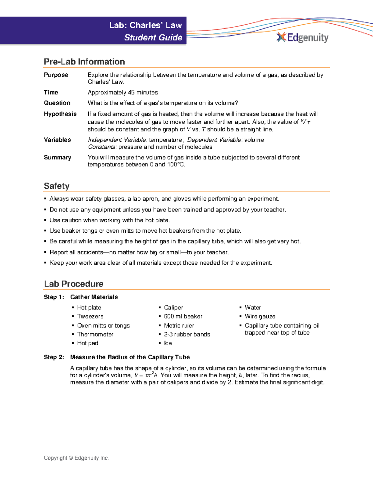 Charles Law Lab Guide for Students (SCIE 101) - Studocu