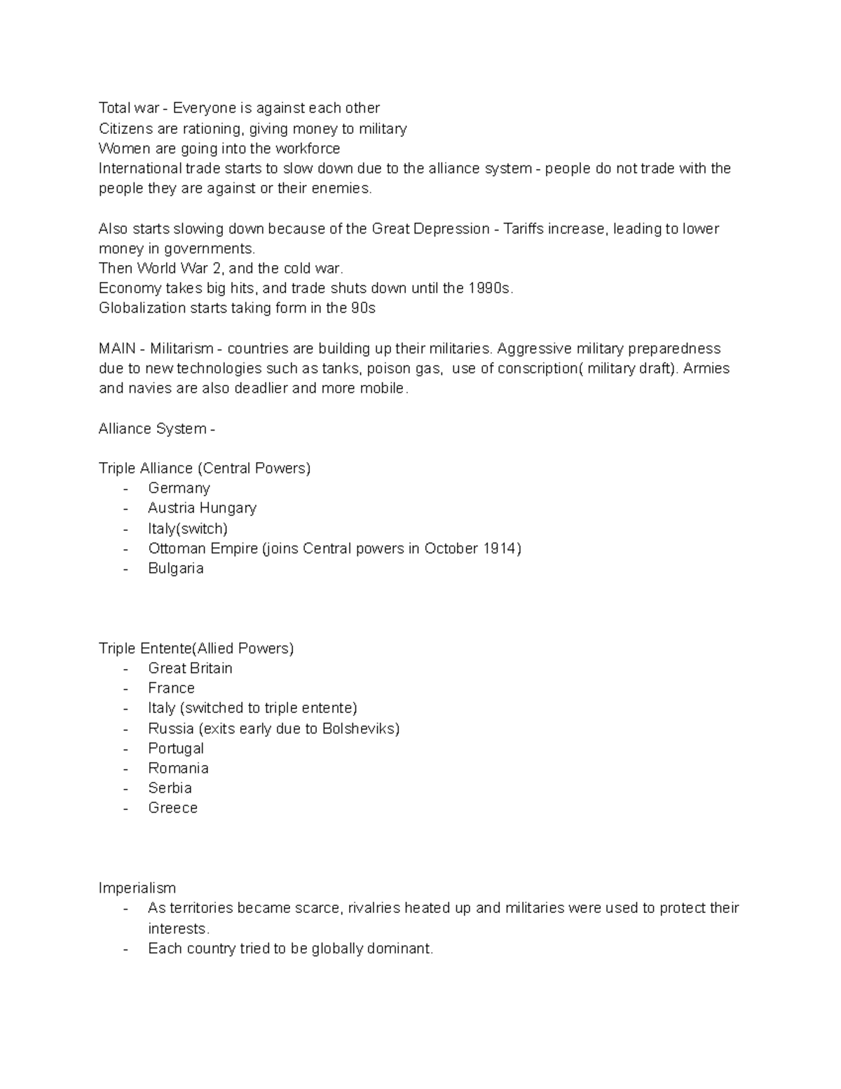 World War 1: Causes, Events, and Consequences Analysis - Studocu