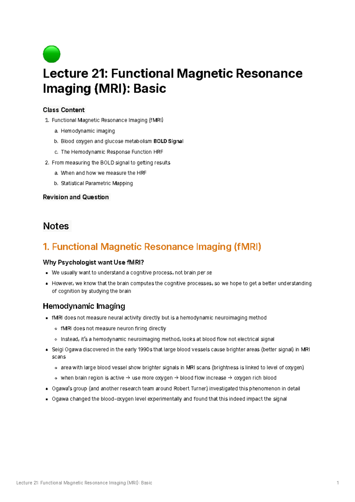 Lecture 21: fMRI Basics - Hemodynamic Imaging & BOLD Signal Analysis ...