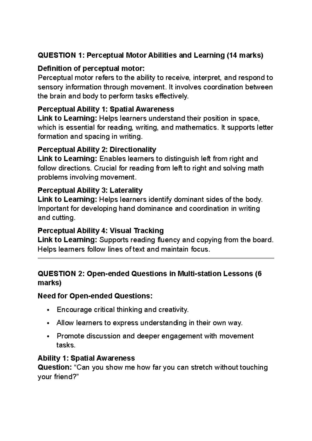 LSP1501: Perceptual Motor Abilities & Learning Insights - Studocu