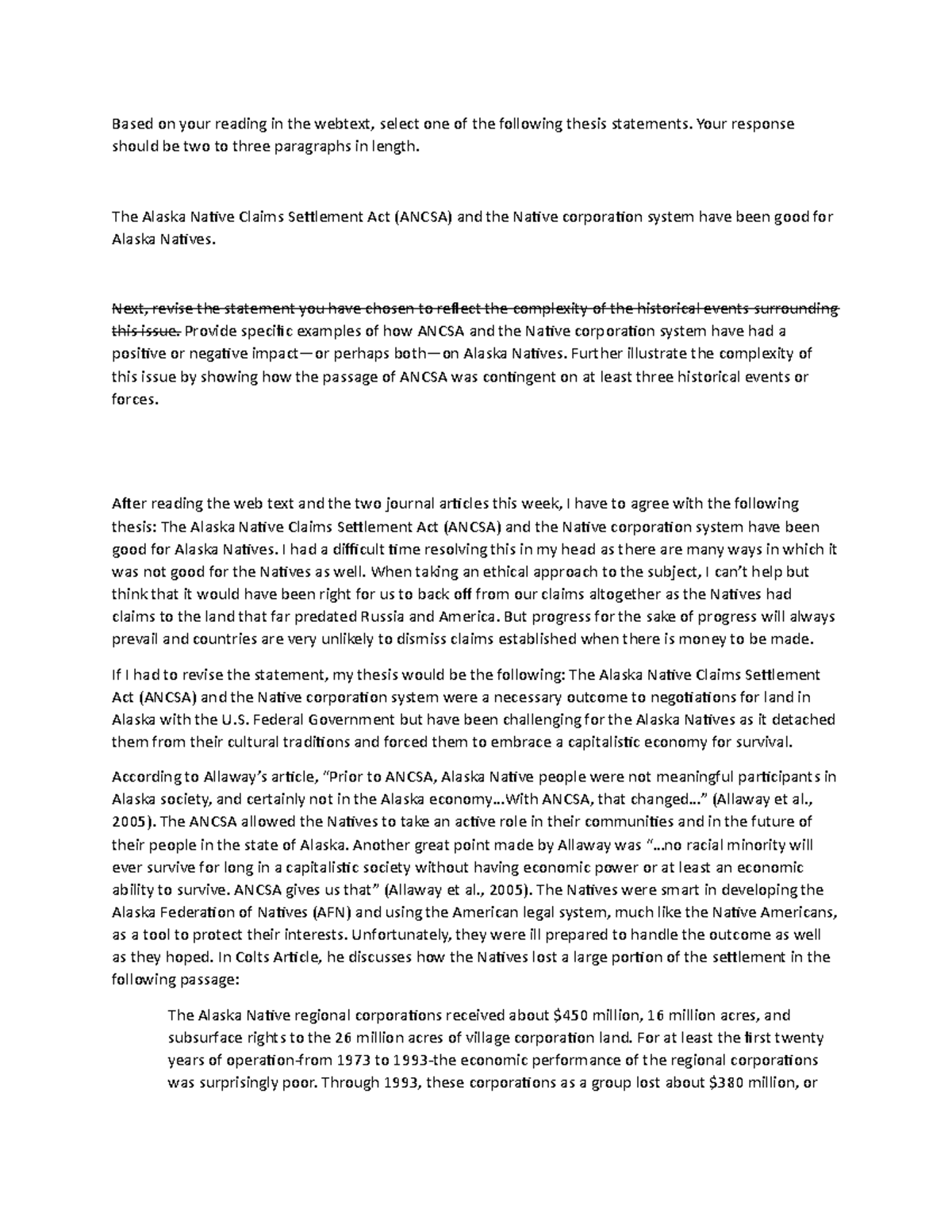 Discussion - ANCSA's Impact on Alaska Natives: A Complex Analysis (HIS ...