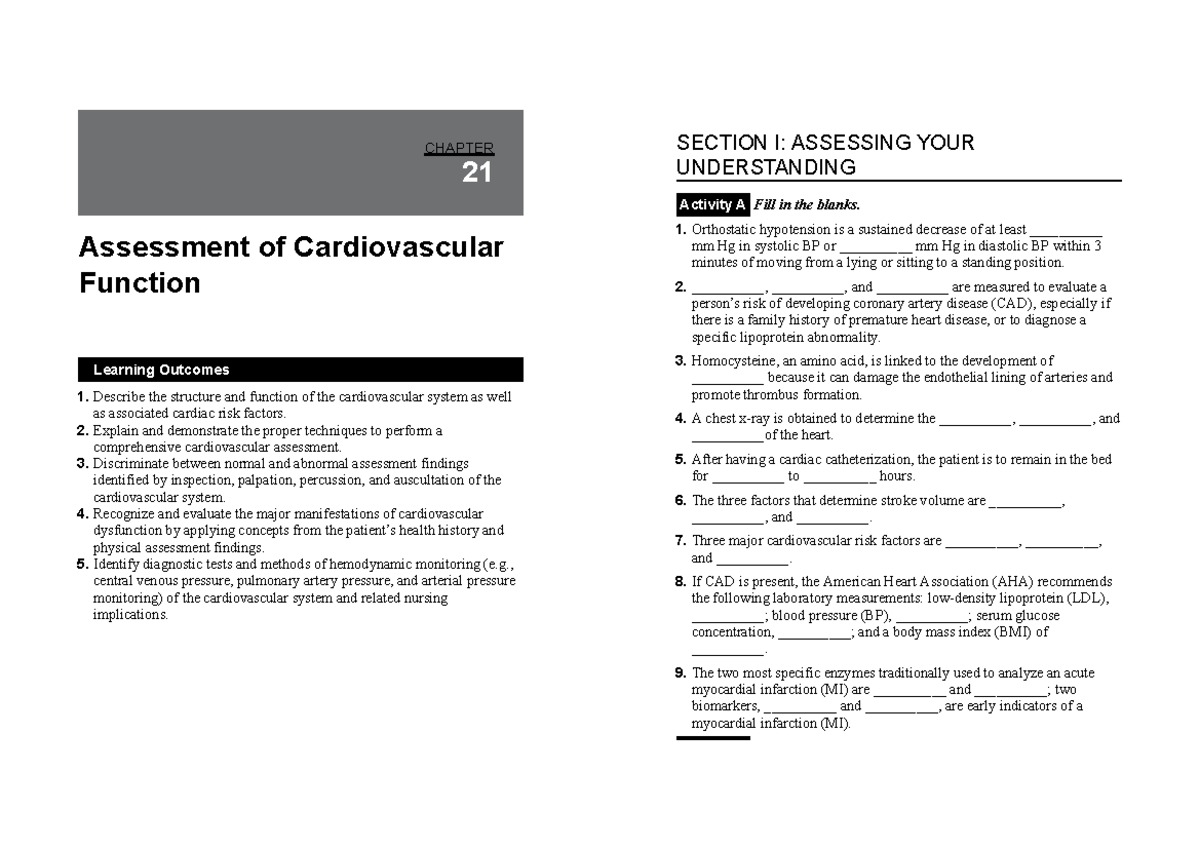 CCPO Chapter 21: Cardiovascular Assessment & Management Activities ...