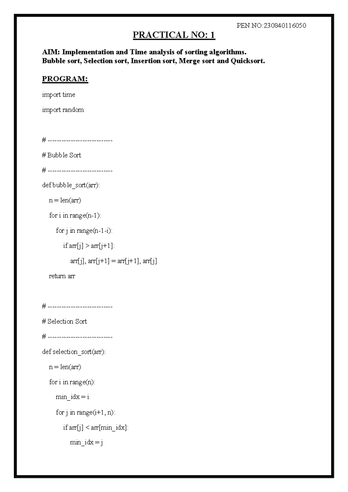 ADA 50 - Practical Implementation and Time Analysis of Algorithms - Studocu