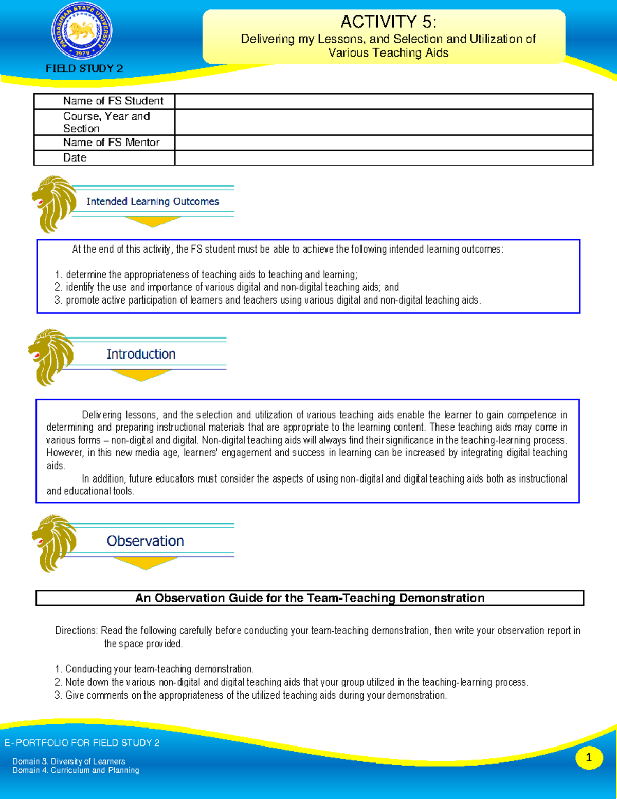 FS 2 E-Portfolio: Teaching Aids Selection & Utilization Guide - Studocu