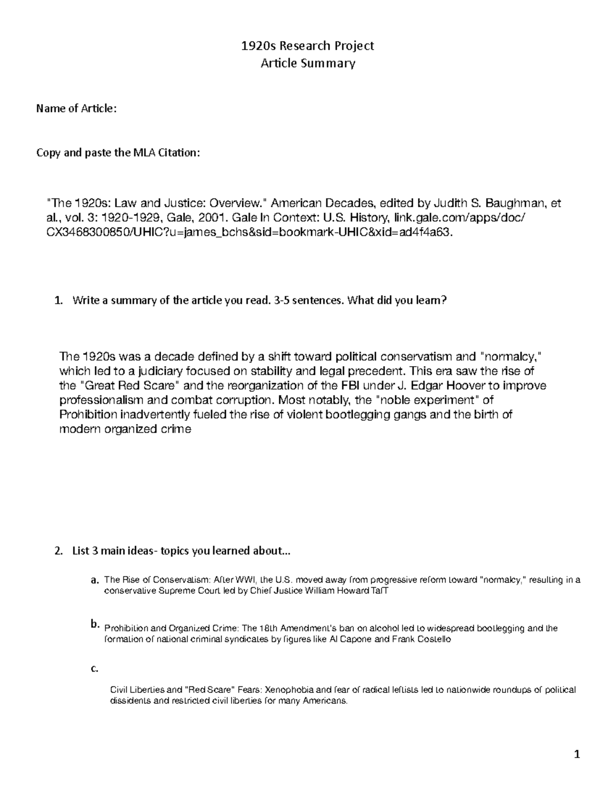 1920s Research Project: Law & Justice Summary (Ar2cle) - Studocu