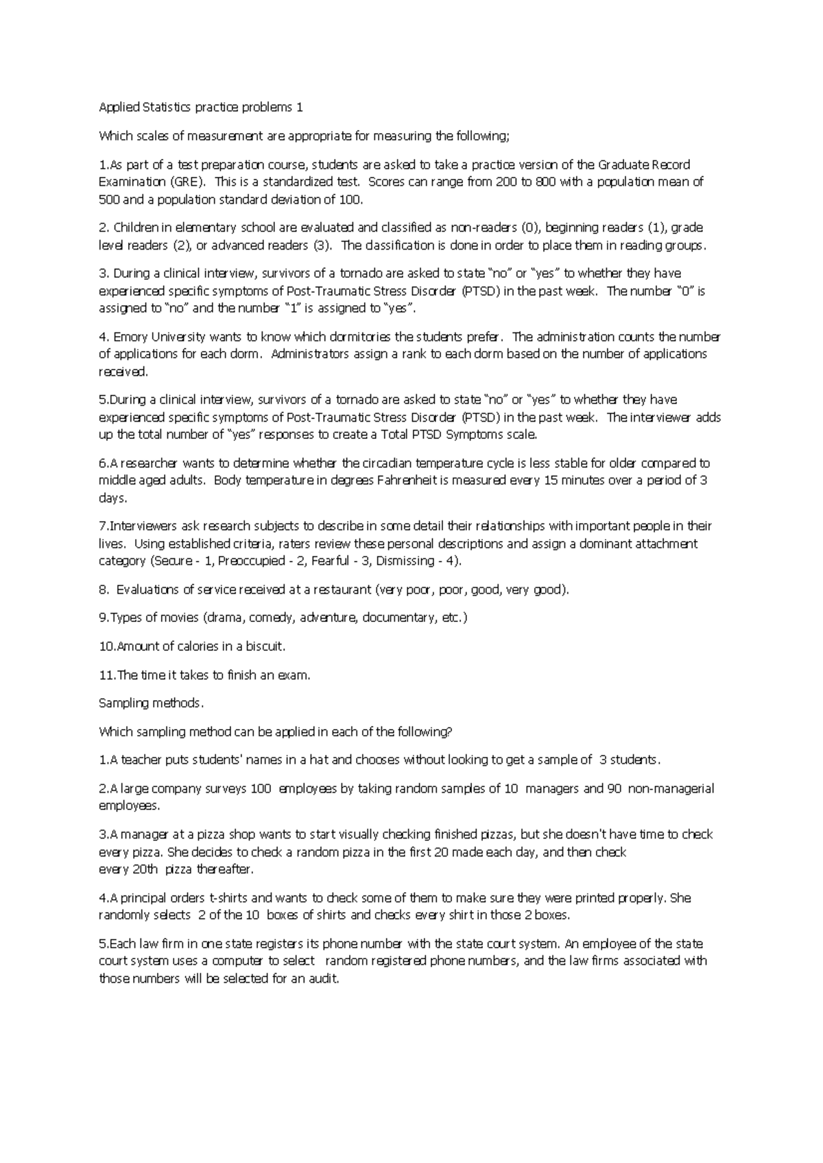 APS16W1 Practice Quiz Set 1: Scales of Measurement & Sampling Methods - Studocu