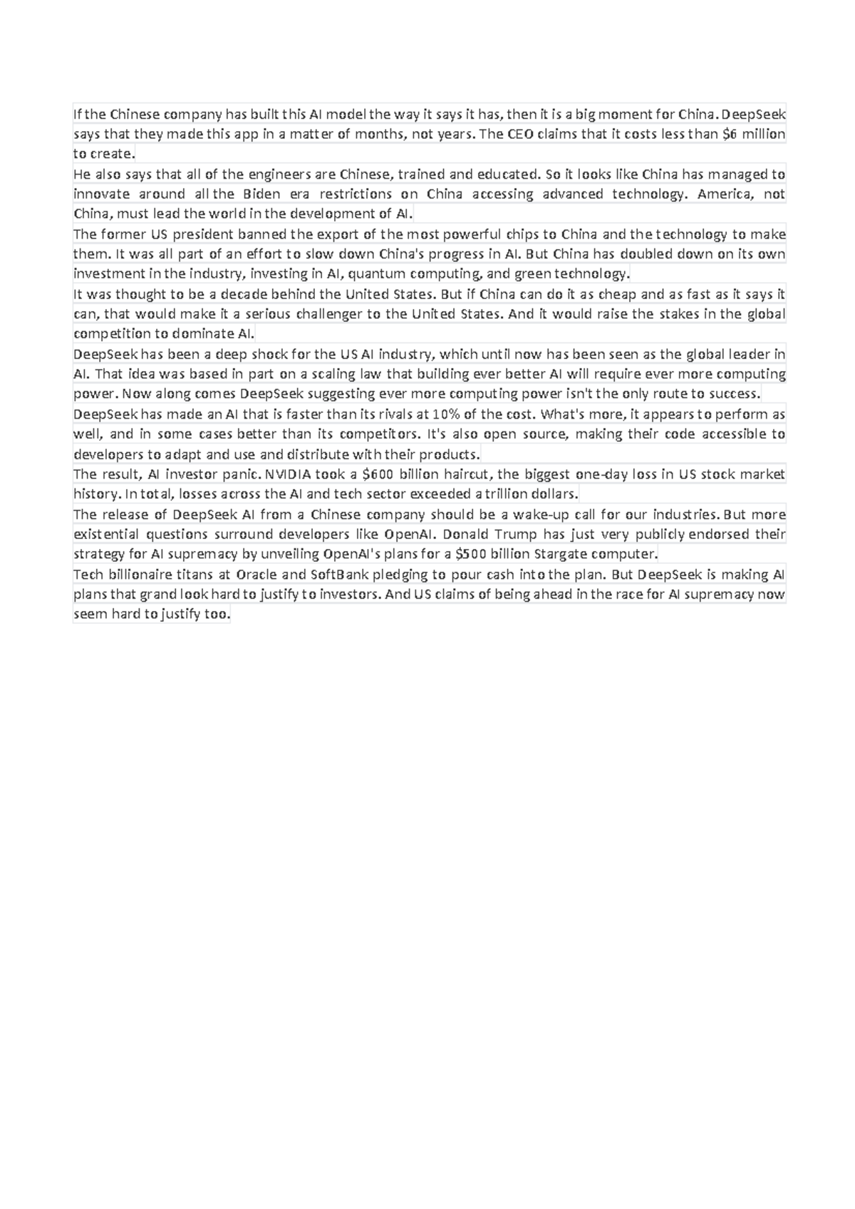 China's DeepSeek AI: A Game Changer in Global Tech Competition - Studocu