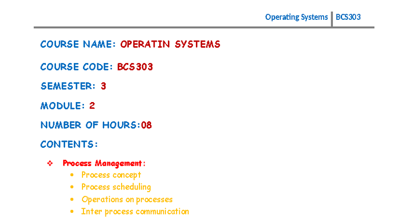 BCS303 Operating Systems Module 2: Process Management Notes - Studocu
