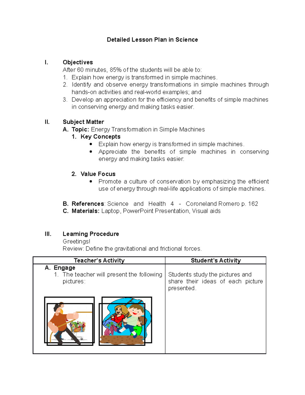 5E Lesson Plan: Energy Transformation in Simple Machines (SCI 101 ...