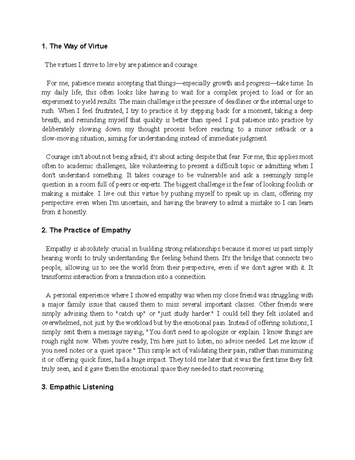 PSTM - The Virtues of Patience and Empathy in Daily Life - Studocu