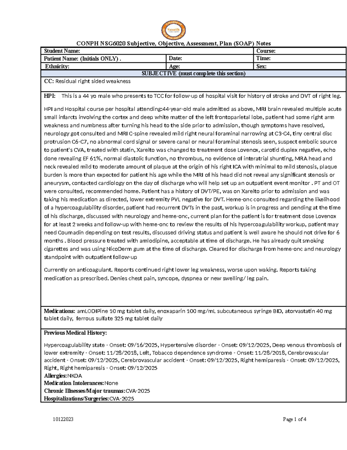 NSG6020 Final Exam SOAP Notes for Patient Assessment and Plan - Studocu