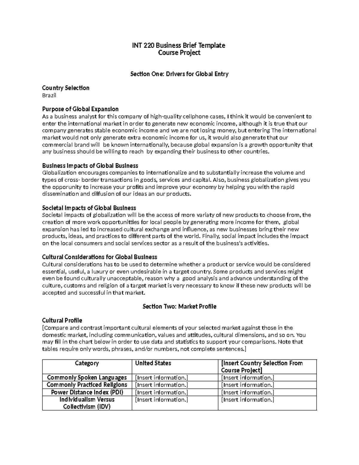 INT 220 Business Project: Global Entry Analysis for Brazil - Studocu