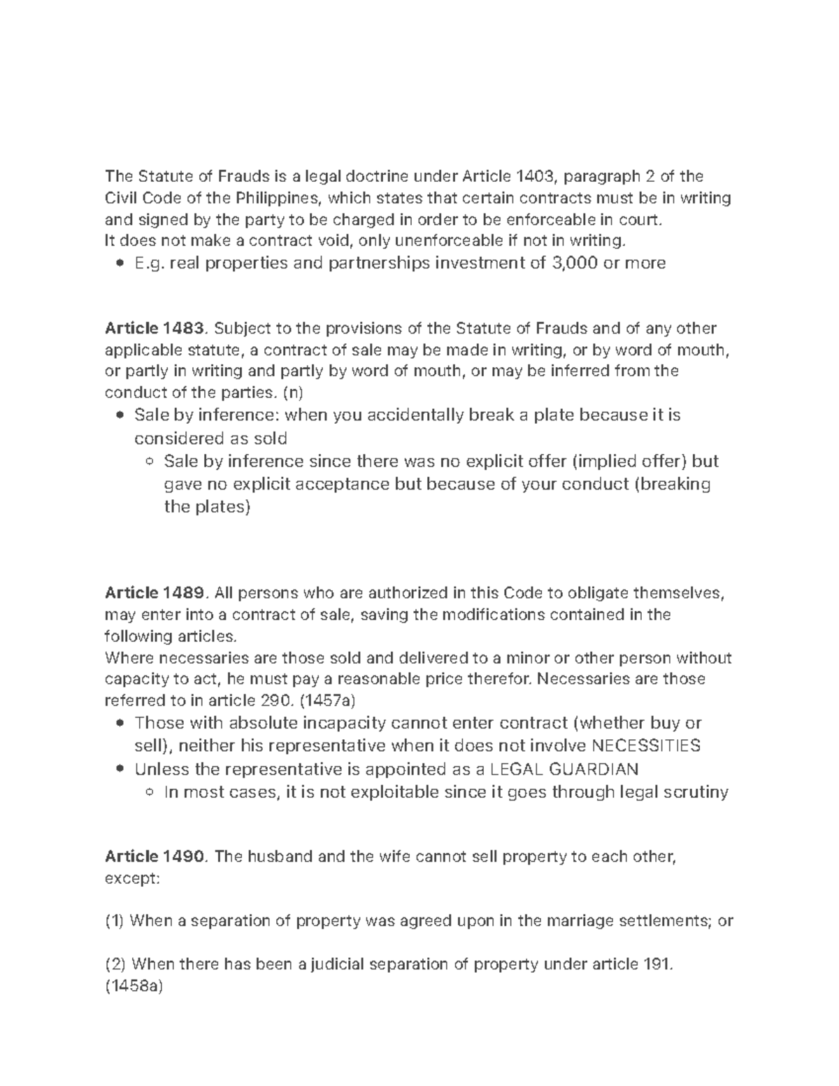 Civil Code of the Philippines: Statute of Frauds Overview (Law 101 ...