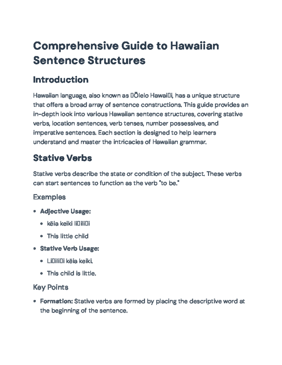 Comprehensive Guide to Hawaiian Sentence Structures - Language Study ...