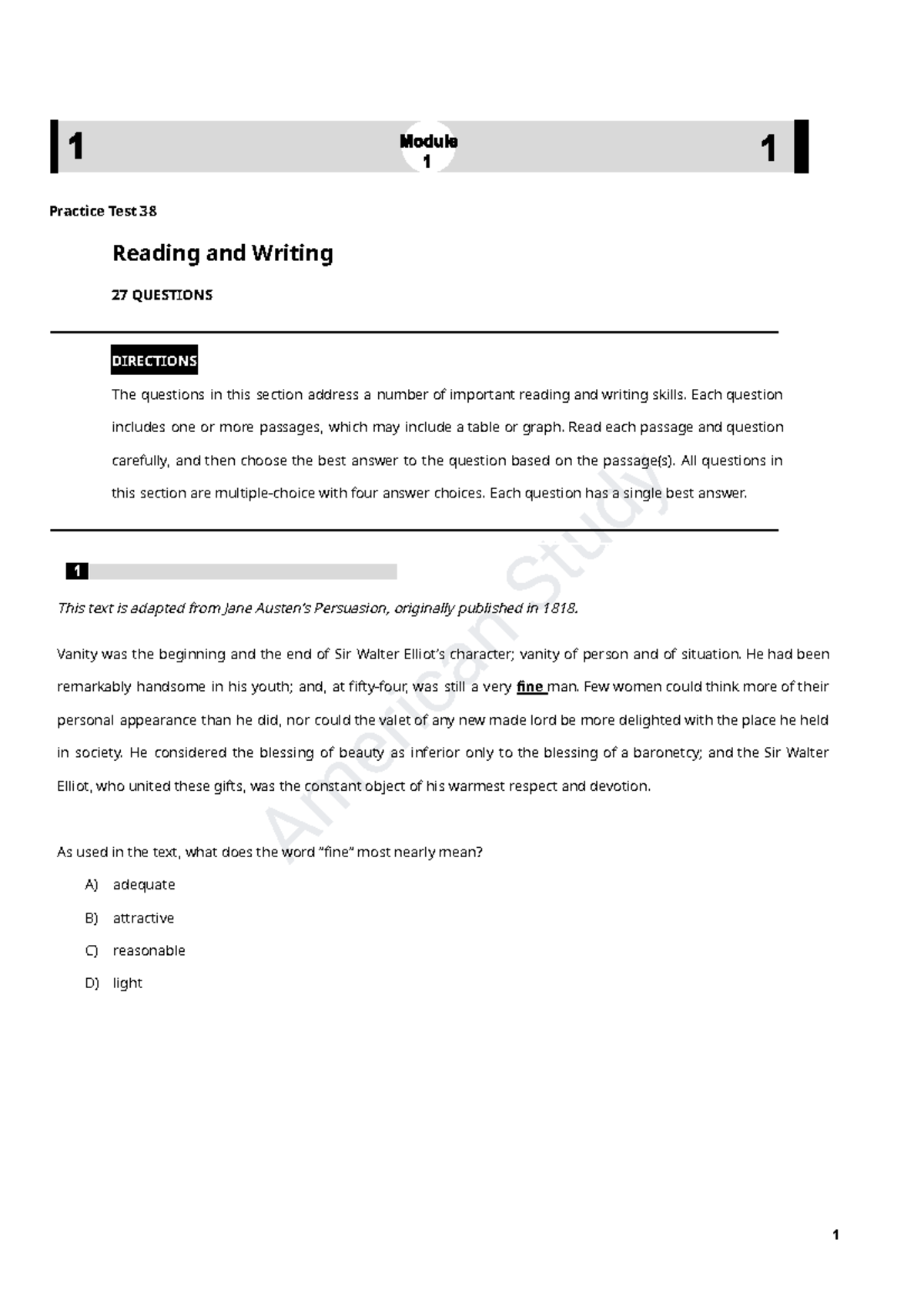 Practice Test 38: Reading and Writing Skills for SAT Preparation - Studocu