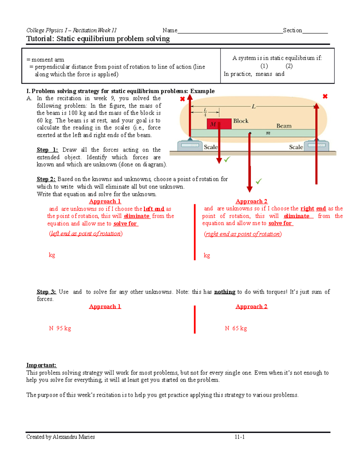 CP1 Recitation tutorial - Week 11 - Static equilibrium problem solving ...