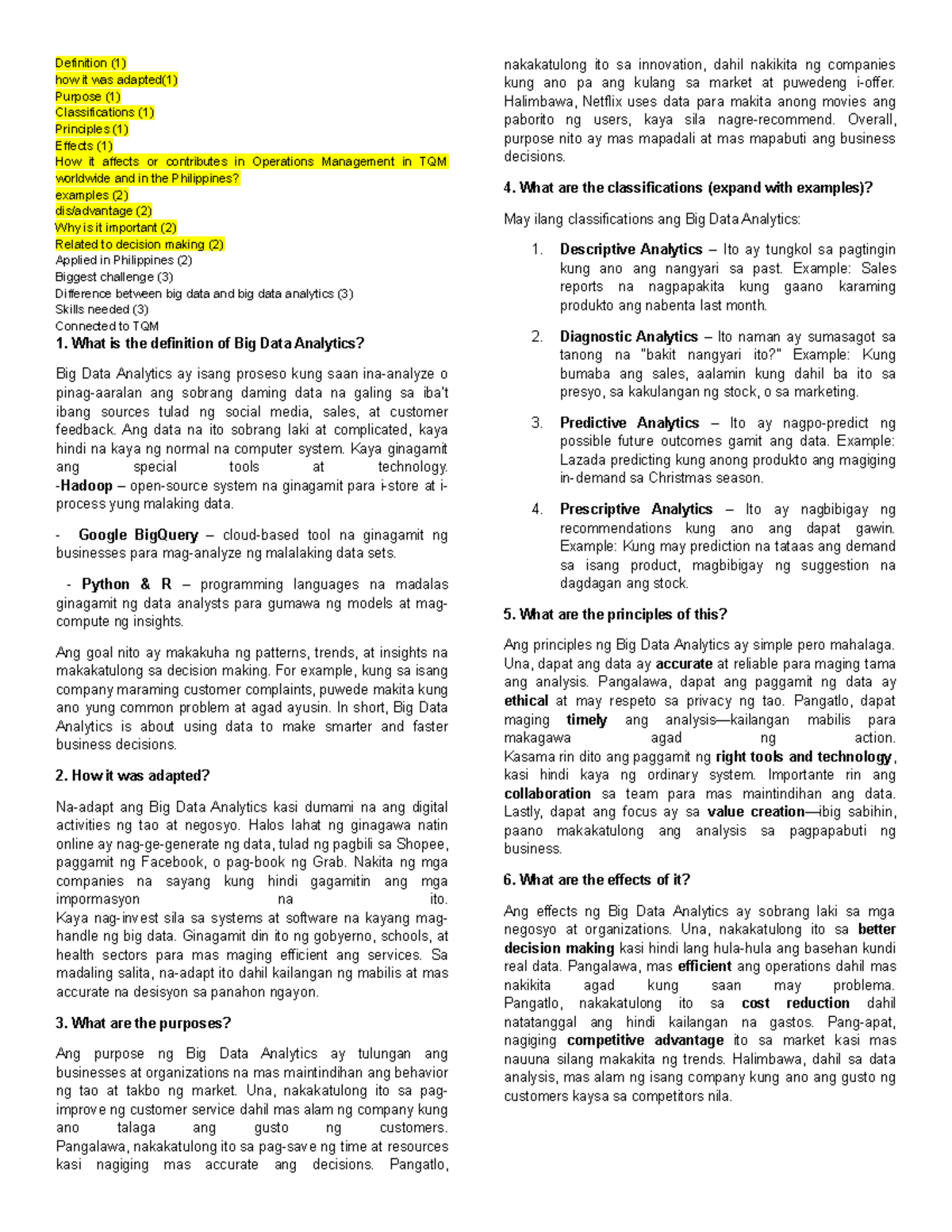 Big Data Analytics in TQM: Definition, Purpose, and Applications - Studocu