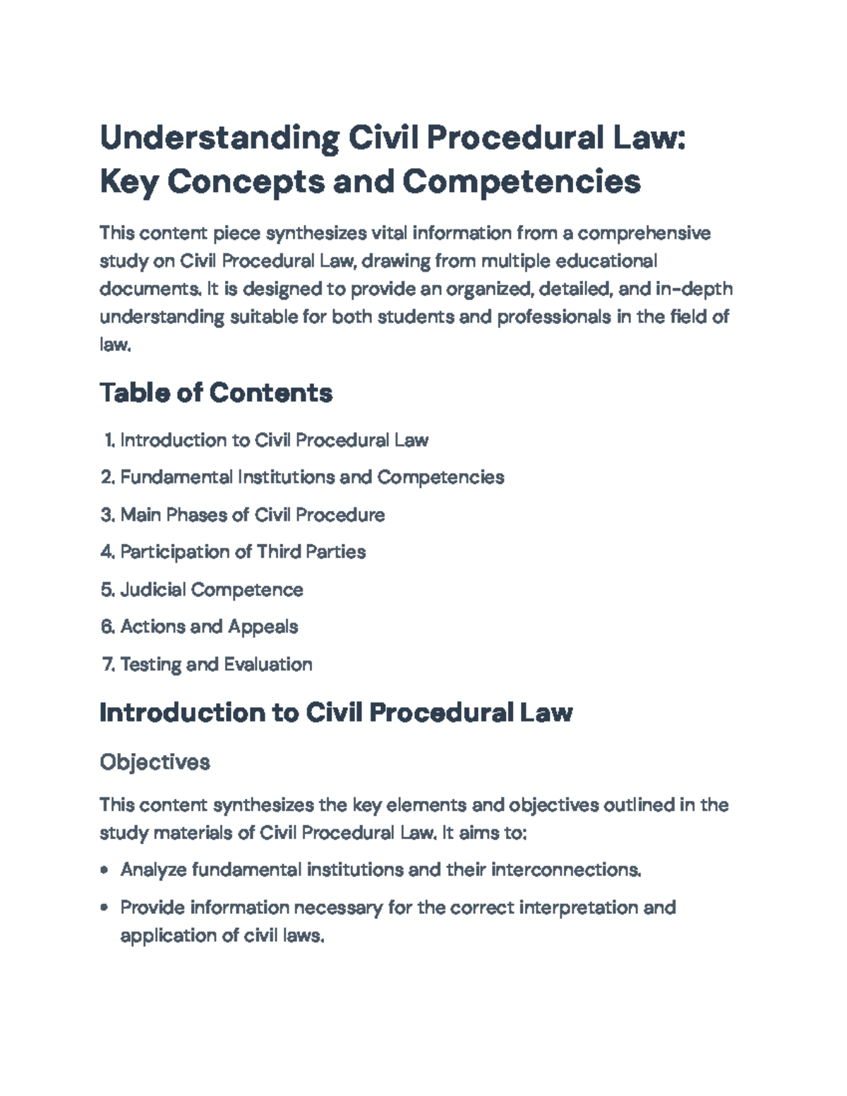 Understanding Civil Procedural Law: Key Concepts and Competencies ...