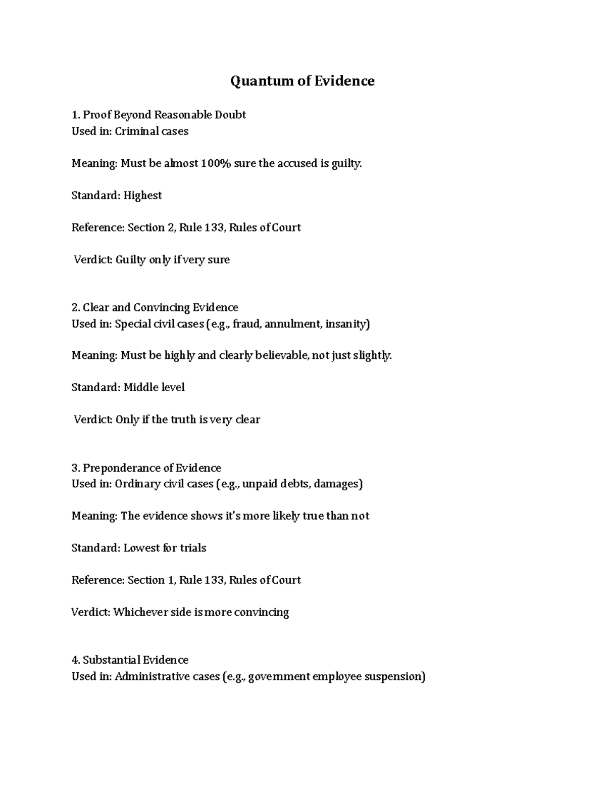 Quantum of Evidence: Standards of Proof in Legal Cases - Studocu