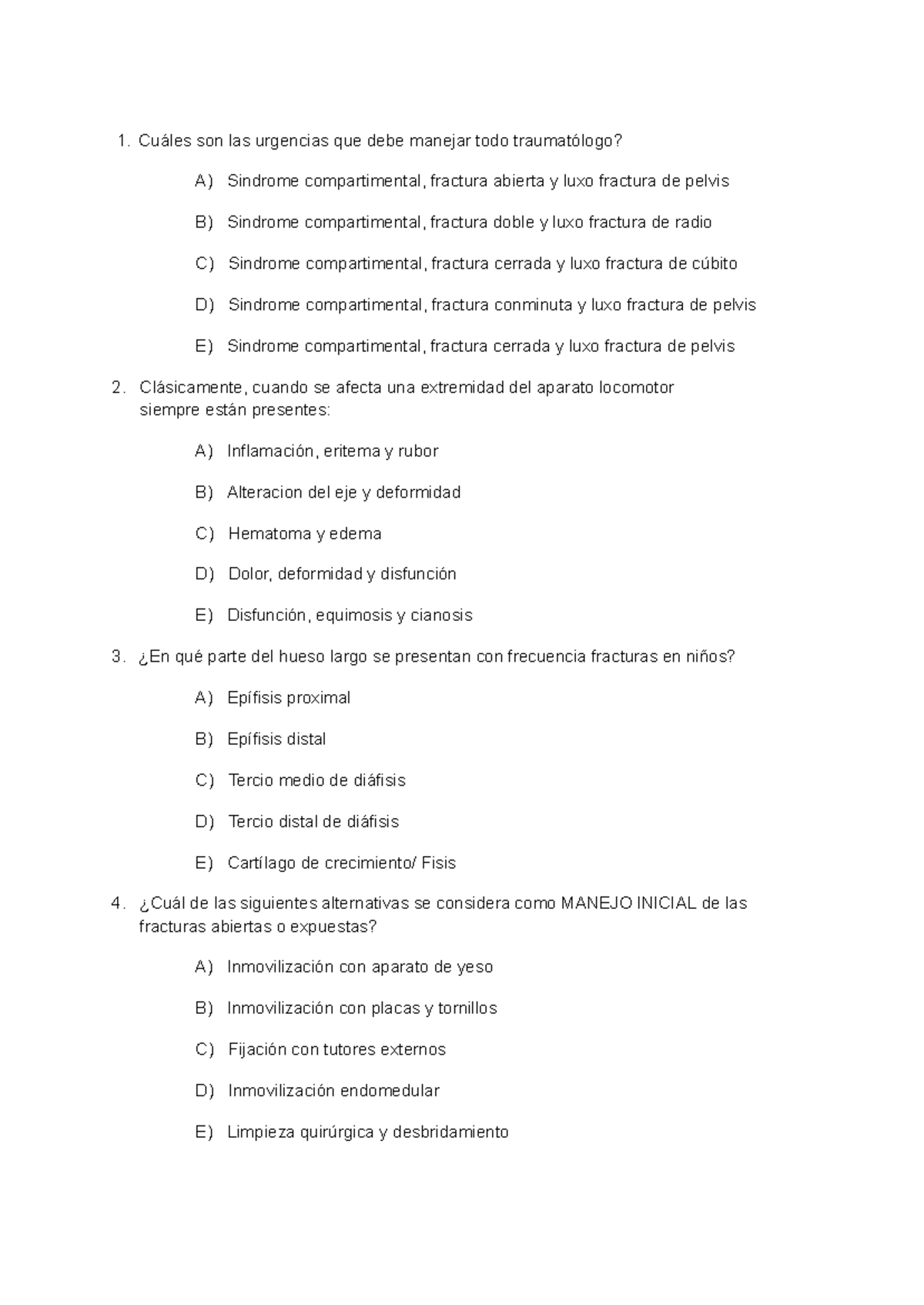 Examen Final de Traumatología - Urgencias y Manejo Clínico - Studocu