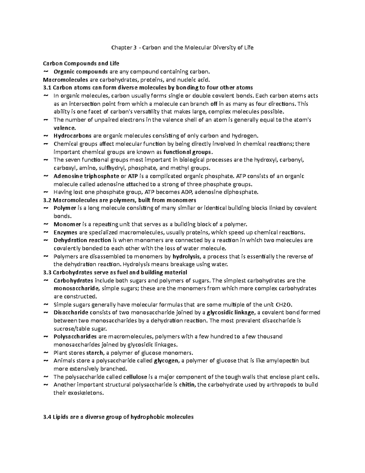 Chapter 3 - Carbon and the Molecular Diversity of Life - Macromolecules ...
