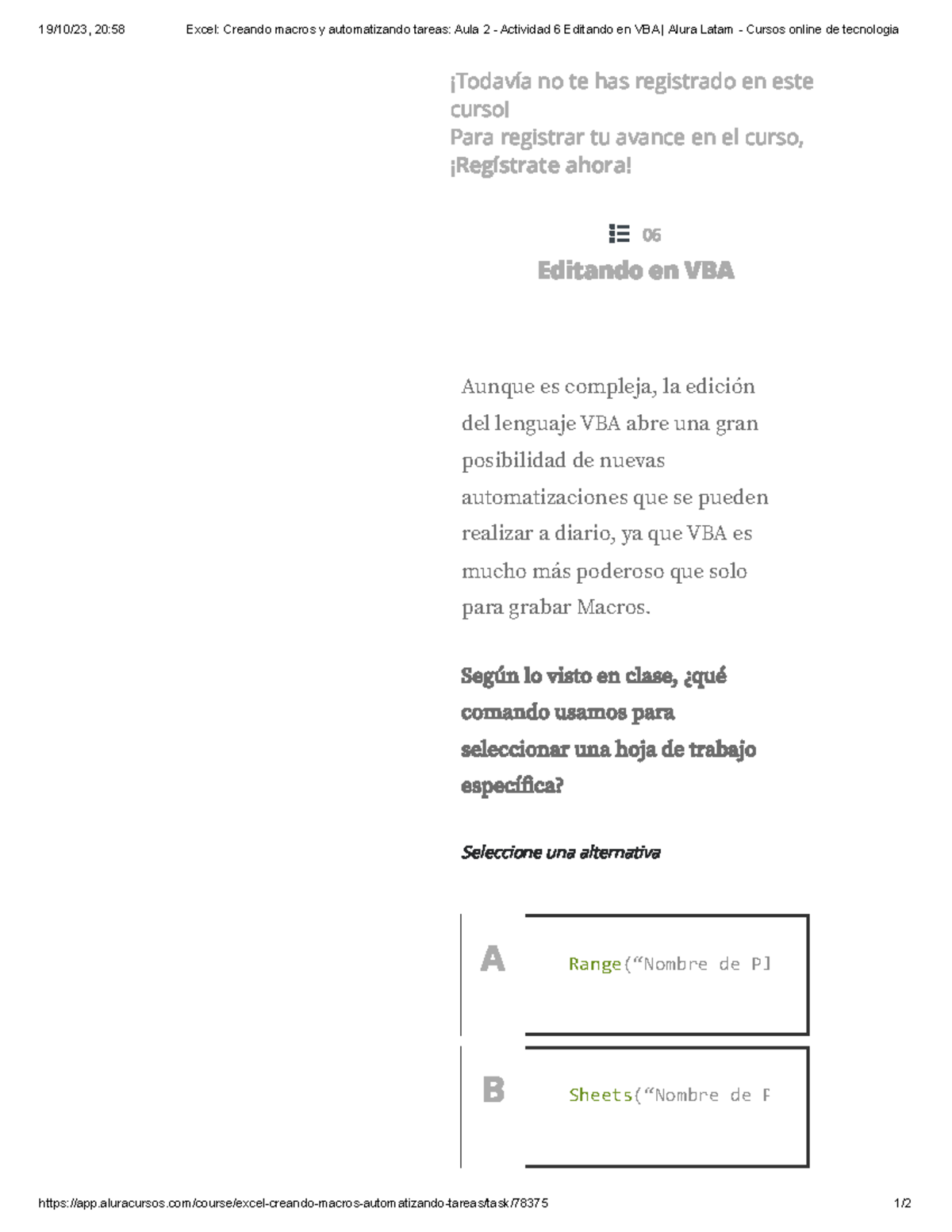 Actividad 6: Edición de VBA y Automatización en Excel 20:58 - Studocu
