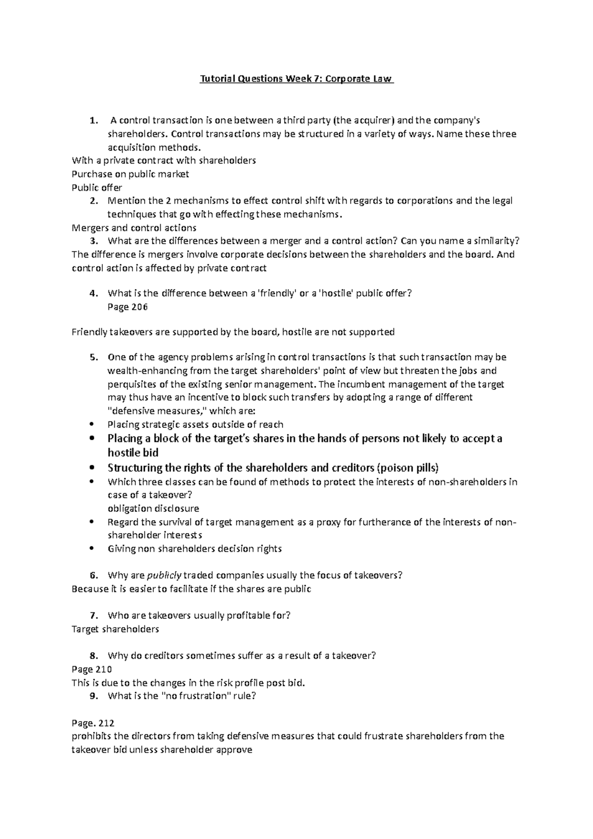 Week 7 Tutorial Questions: Corporate Law Overview (CL) - Studeersnel