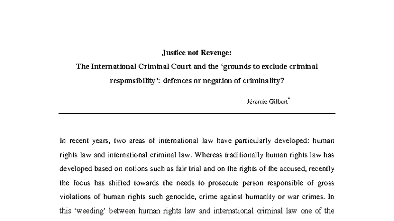 Justice vs. Revenge: Defences in International Criminal Law (LLM) - Studocu