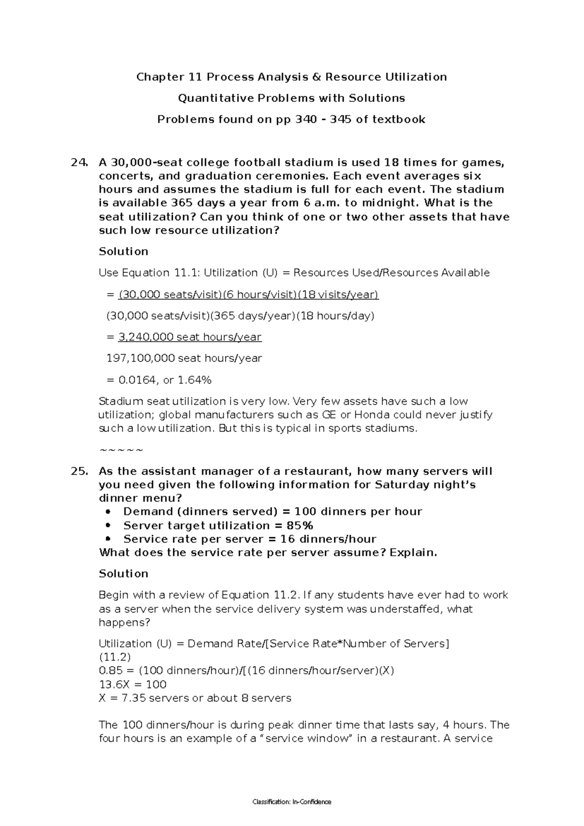 Chapter 11: Process Analysis & Resource Utilization - Study Questions ...