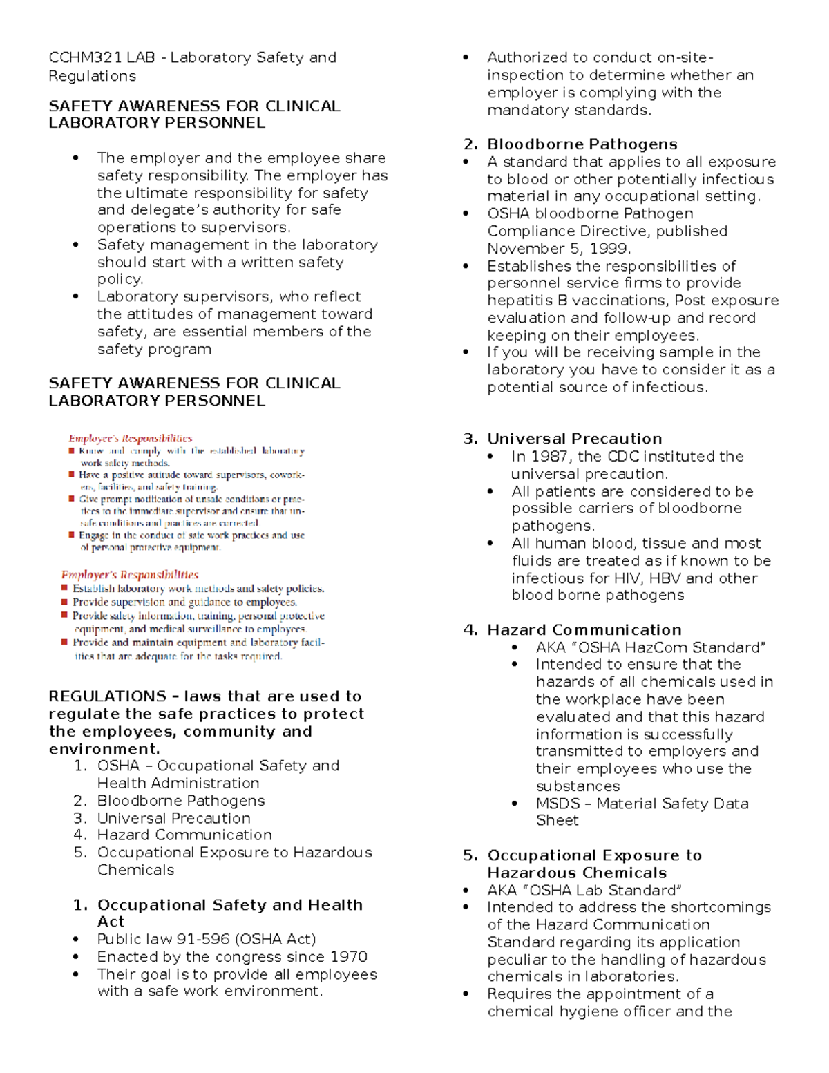 CCHM321 LAB - The employer has the ultimate responsibility for safety ...