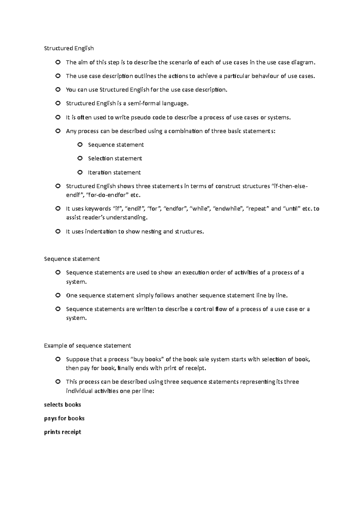 Use Case Descriptions in Structured English for System Processes - Studocu