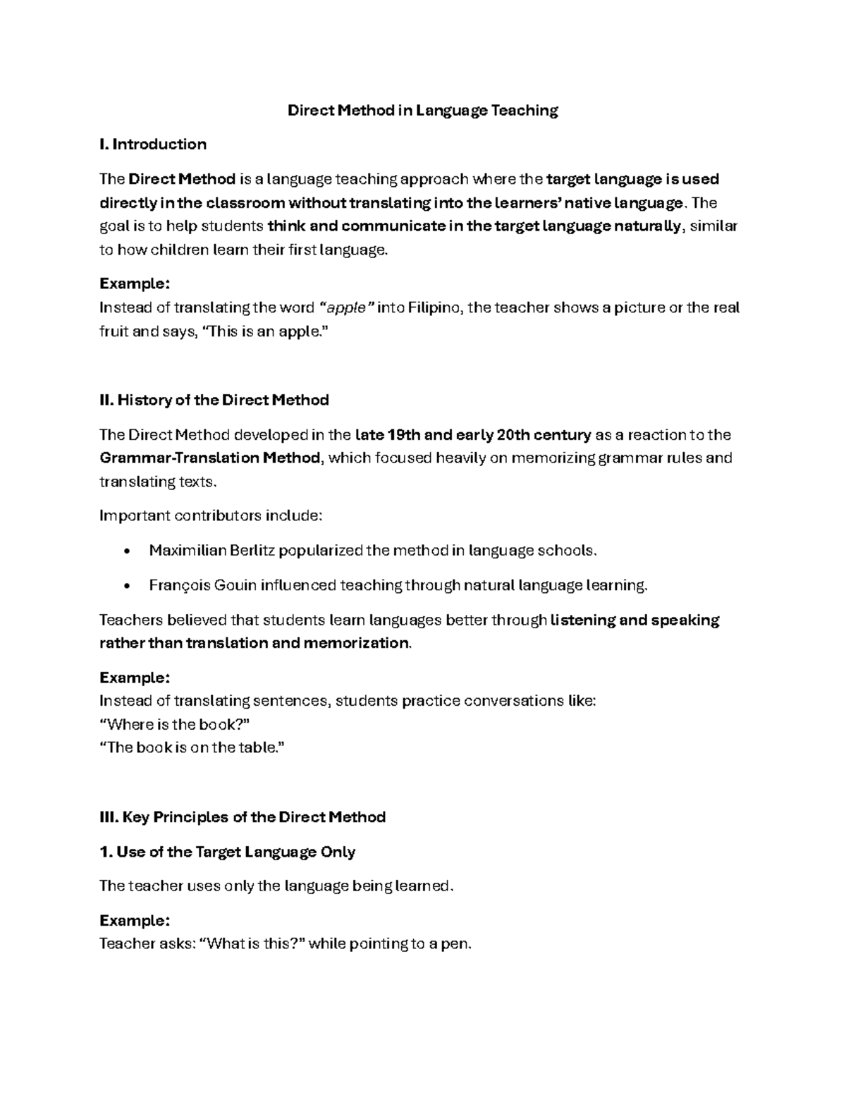 Direct Method in Language Teaching: Key Principles & Techniques - Studocu